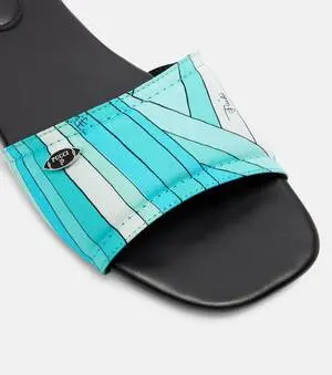 Emilio Pucci Printed Silk Slides - Blue