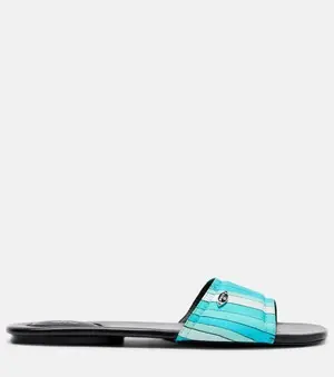 Emilio Pucci Printed Silk Slides - Blue
