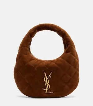 Saint Laurent Quilted Suede Top Handle Bag - Brown