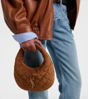 Saint Laurent Quilted Suede Top Handle Bag - Brown