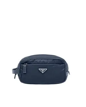 Prada Re-nylon And Saffiano Leather Travel Pouch - Blue