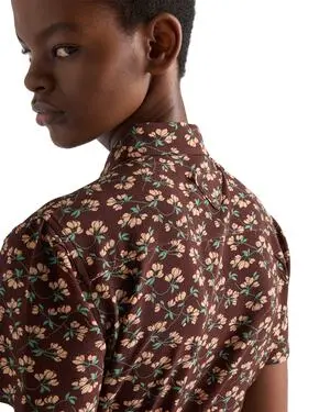 Prada Short-sleeved Floral Print Georgette Shirt - Brown