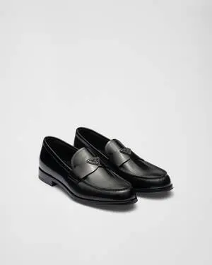 Prada Brushed Leather Loafers - Black