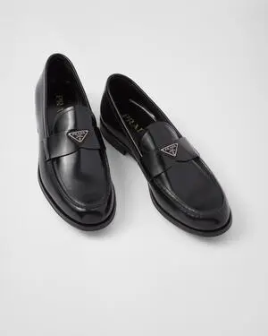 Prada Brushed Leather Loafers - Black