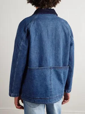 DRAKE'S Corduroy-trimmed Denim Chore Jacket - Blue