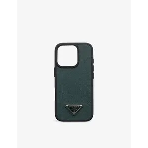 Prada Logo-plaque Saffiano Leather Iphone 16 Pro Case - Green