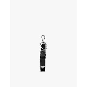 Prada Saffiano Leather Keychain With Logo Plaque - Black