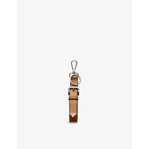 Prada Saffiano Leather Keychain With Logo Plaque - Brown