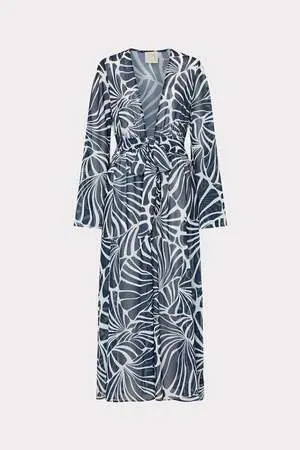 MILLY Vince Abstract Kai Print Chiffon Cover-up - Navy/white
