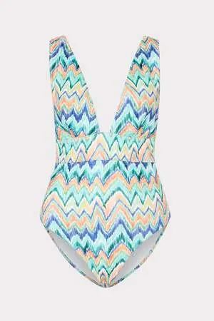 MILLY Chevron V-neck One-piece Swimsuit - Tropical