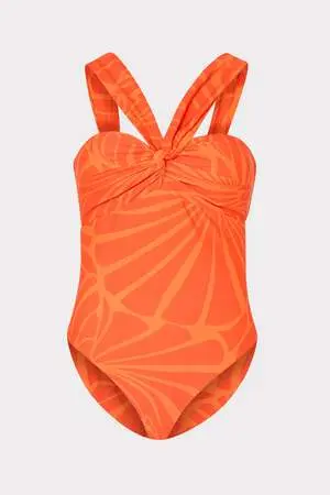 MILLY Betsy Abstract Kai Print Bandeau One Piece - Orange
