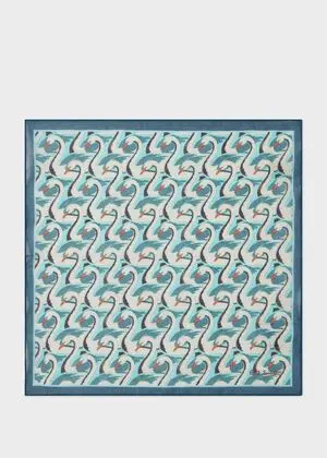 Paul Smith Swan Print Cotton Pocket Square - Blue