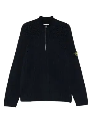 Stone Island Ribbed Sweater With Logo - Blue