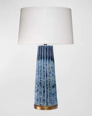 JAMIE YOUNG CO. Pleated Table Lamp - Cornflower Blue, Antique Brass Metal