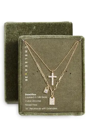 Chelsea28 Set Of 2 Pendant & Charm Necklaces - Clear- Gold