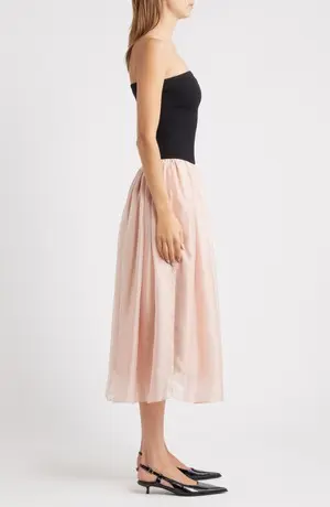 Moon River Strapless Mixed Media Midi Dress