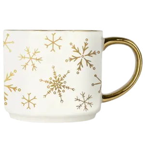 SWEET WATER DECOR Gold Handle Holiday Coffee Mug - Gold Snowflakes