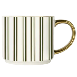 SWEET WATER DECOR Gold Handle Holiday Coffee Mug - Green Stripe