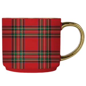 SWEET WATER DECOR Gold Handle Holiday Coffee Mug - Red Plaid