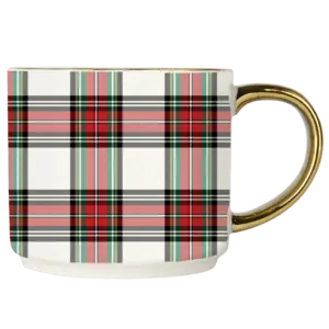 SWEET WATER DECOR Gold Handle Holiday Coffee Mug - White Plaid