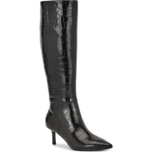 Nine West Kimdee Knee High Boots - Black Croco Print