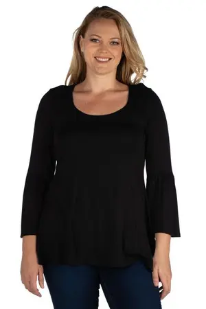 24SEVEN COMFORT APPAREL Flared Tunic Top With Bell Sleeves - Black