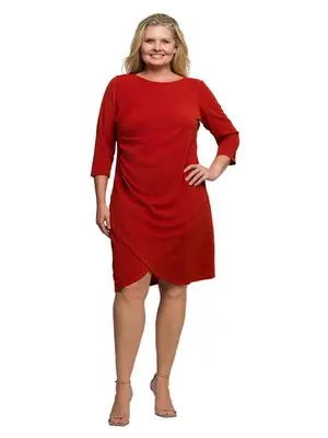 24SEVEN COMFORT APPAREL Three Quarter Sleeve Ruched Tulip Hem Mini Dress
