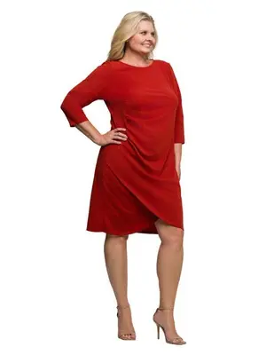 24SEVEN COMFORT APPAREL Three Quarter Sleeve Ruched Tulip Hem Mini Dress