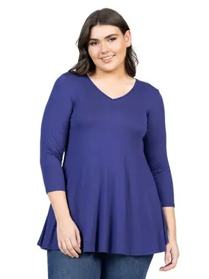 24SEVEN COMFORT APPAREL Three Quarter Sleeve V Neck Tunic Top - Navy