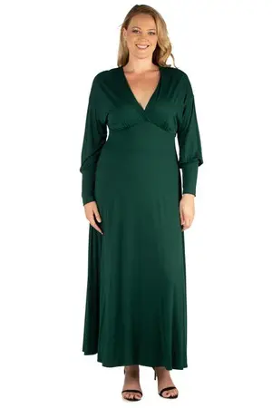 24SEVEN COMFORT APPAREL V-neck Long Sleeve Maxi Dress - Hunter
