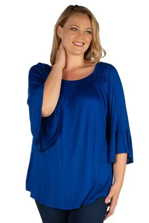 24SEVEN COMFORT APPAREL Bell Sleeve Tunic Top - Blue