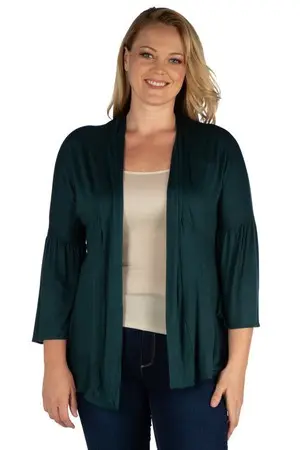 24SEVEN COMFORT APPAREL Bell Sleeve Flared Open Front Cardigan - Hunter