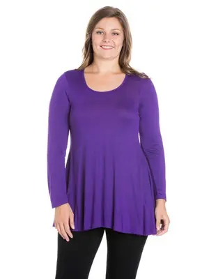 24SEVEN COMFORT APPAREL Long Sleeve Swing Tunic Top - Amethyst