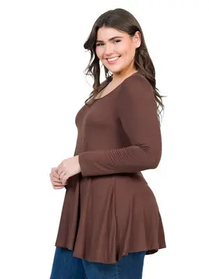 24SEVEN COMFORT APPAREL Long Sleeve Swing Tunic Top - Brown