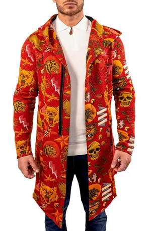 MACEOO Printed Hooded Sportcoat Jacket - Red