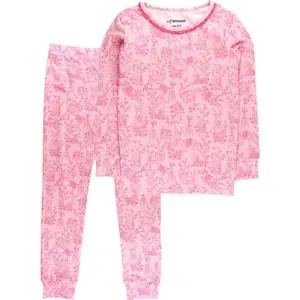 SOFTSNOOZE Modal Blend Ruffle Long Sleeve Pajama Set - Pink Cottontail Toile