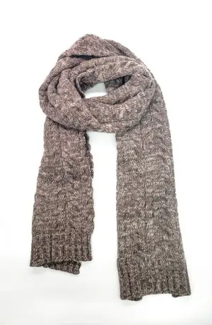 Portolano Chunky Cable Cashmere Scarf In Melange Color - Brown/ivory