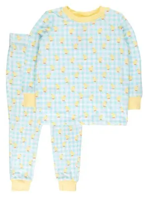 RUFFLEBUTTS Modal Blend Long Sleeve Pajama Set - Chirping Chicks Gingham