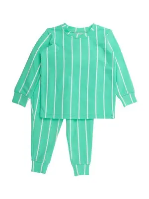 RUFFLEBUTTS Gender Inclusive Modal Blend Long Sleeve Pajama Set - Green Pinstripe