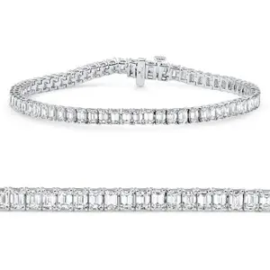 BLISS DIAMOND 12.25ct Emerald Cut Diamond Tennis 7" Bracelet - 14k White Gold