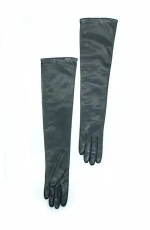 Portolano Long Leather Gloves With Cashmere Lining - Grey