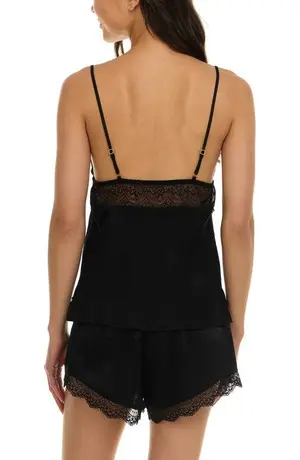 Flora Nikrooz Madelyn Lace Trim Satin Short Pajamas - Black