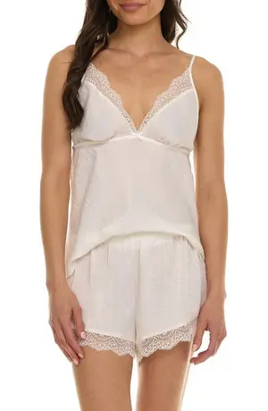 Flora Nikrooz Madelyn Lace Trim Satin Short Pajamas - Ivory