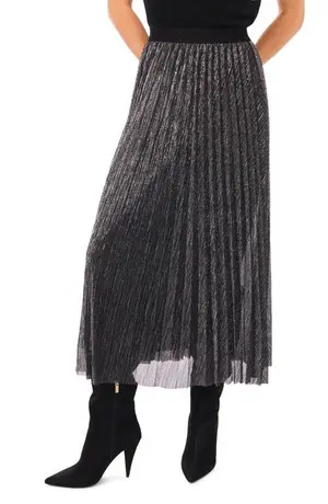 Halogen Metallic Pleated Skirt - Black/silver