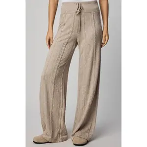 Splendid Cable Drawstring Wide Leg Pants - Cappuccino Heather Beige