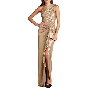 Tadashi Shoji Foil Ruffle One-shoulder Gown