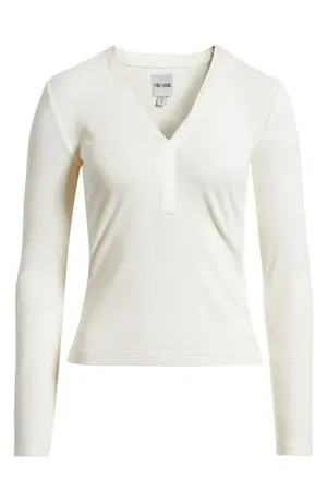 NIC+ZOE Trimmed Knit Rib V-neck Top - Classic Cream