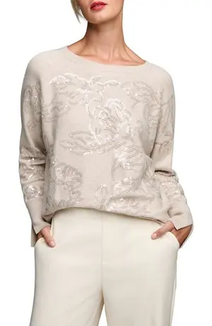 NIC+ZOE Floral Sequin Embellished Sweater - Neutral Mix