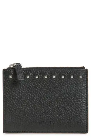 Valentino Garavani Rockstud Leather Card Case Coin Purse - Black