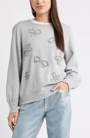 Caslon Crystal Bow Embellished Sweatshirt